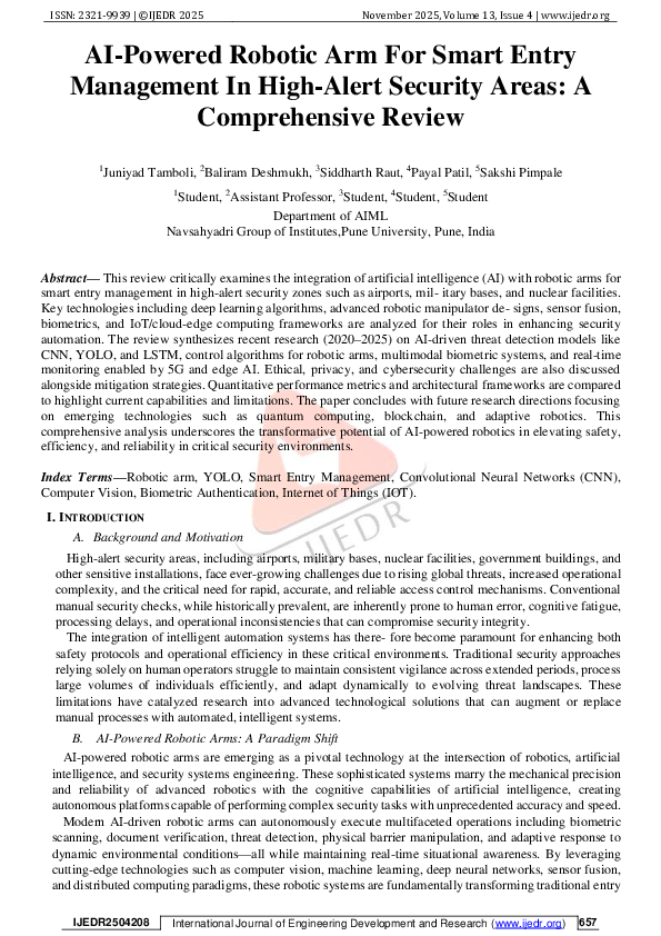 (PDF) AI-Powered Robotic Arm For Smart Entry Management In High-Alert ...