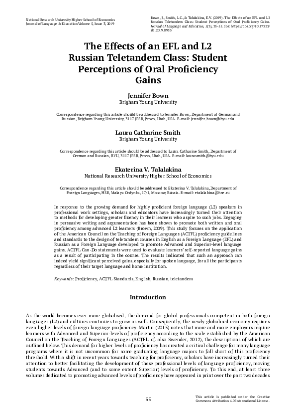 (PDF) The Effects of an EFL and L2 Russian Teletandem Class: Student ...
