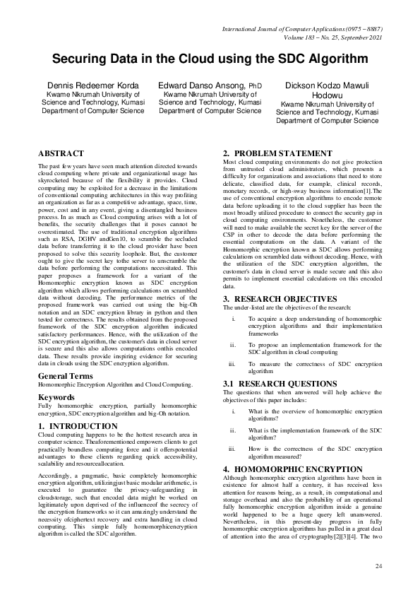 (PDF) Securing Data in the Cloud using the SDC Algorithm