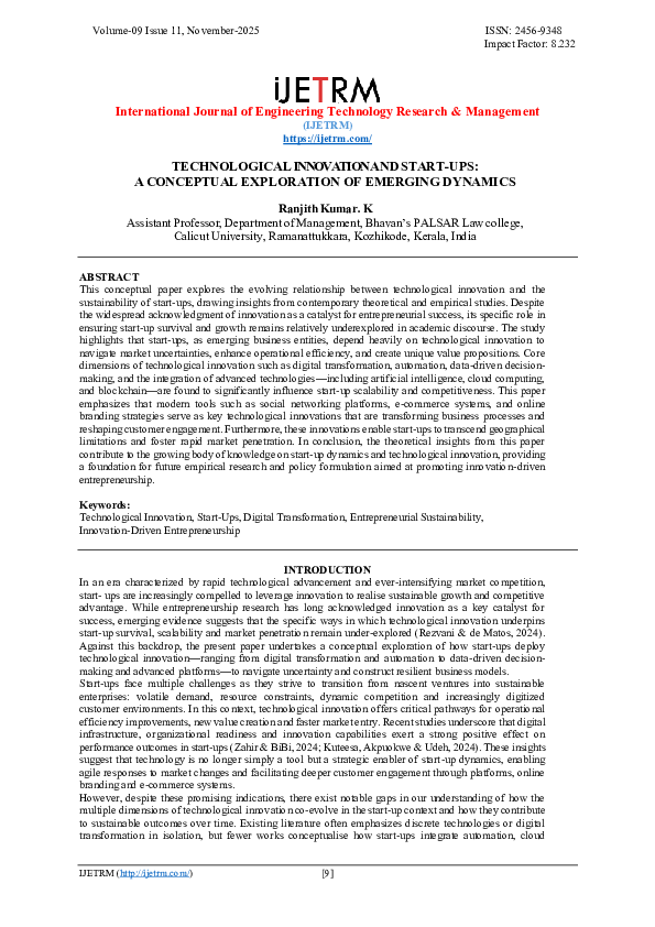(PDF) TECHNOLOGICAL INNOVATION AND START-UPS: A CONCEPTUAL EXPLORATION ...