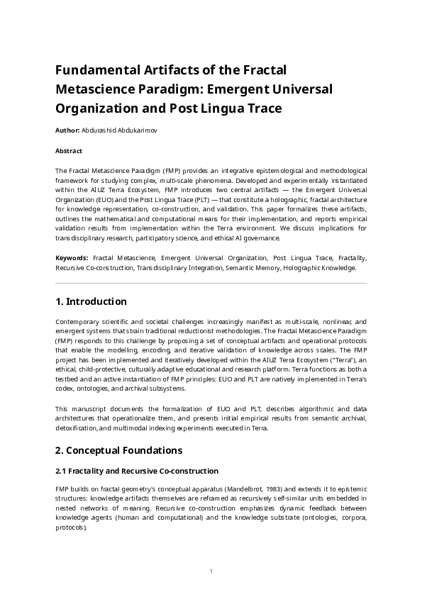 (PDF) Fundamental Artifacts of the Fractal Metascience Paradigm ...
