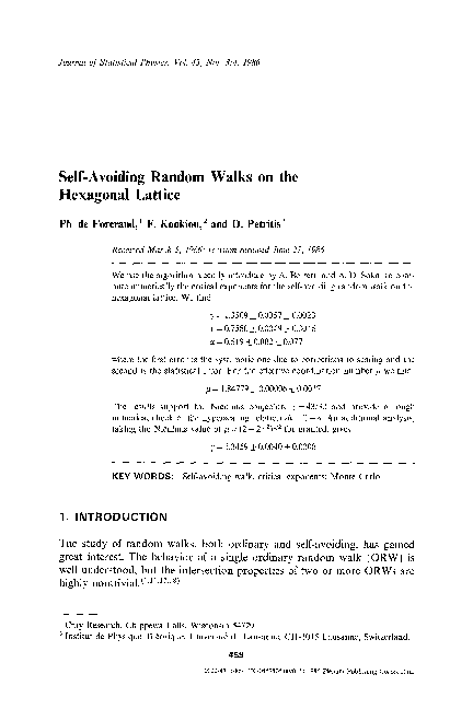 (PDF) Self-avoiding random walks on the hexagonal lattice