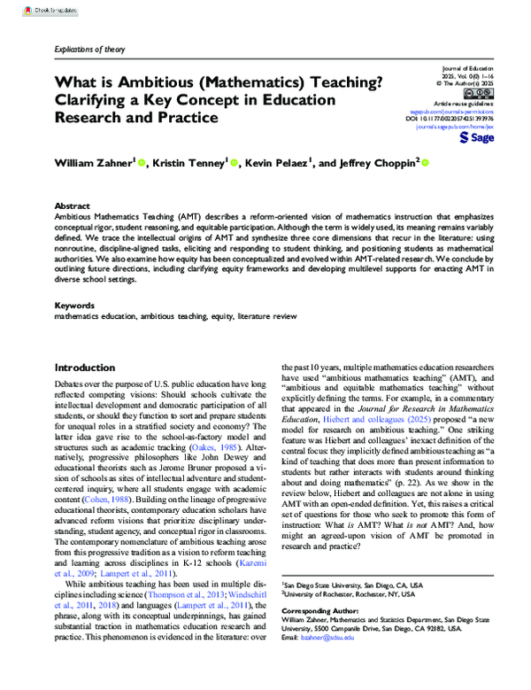 (PDF) What is Ambitious (Mathematics) Teaching? Clarifying a Key ...
