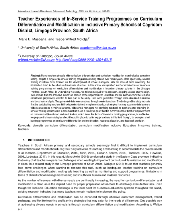 (PDF) Teacher Experiences of In-Service Training Programmes on ...