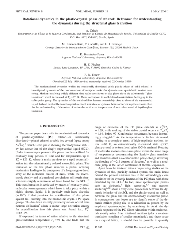 (PDF) Rotational dynamics in the plastic-crystal phase of ethanol ...