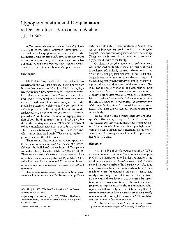 (PDF) Hypopigmentation and Desquamation as Dermatologic Reactions to Aralen