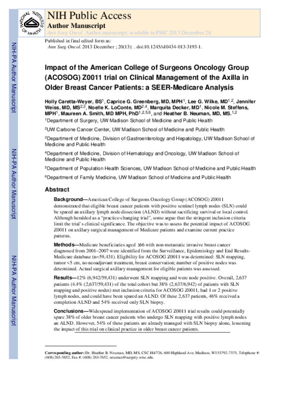 (PDF) Impact of the American College of Surgeons Oncology Group (ACOSOG ...