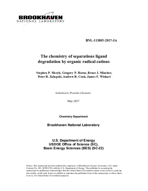 (PDF) The Chemistry of Separations Ligand Degradation by Organic ...