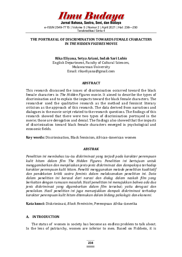(PDF) The Portrayal of Discrimination Towards Female Characters in the ...