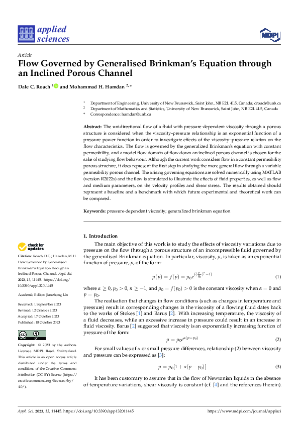(PDF) Flow Governed by Generalised Brinkman’s Equation through an ...