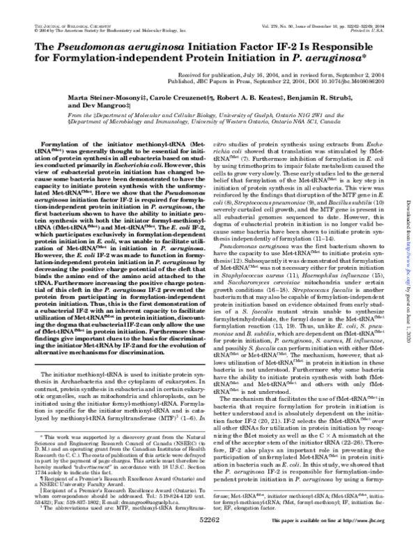 (PDF) The Pseudomonas aeruginosa Initiation Factor IF-2 Is Responsible ...