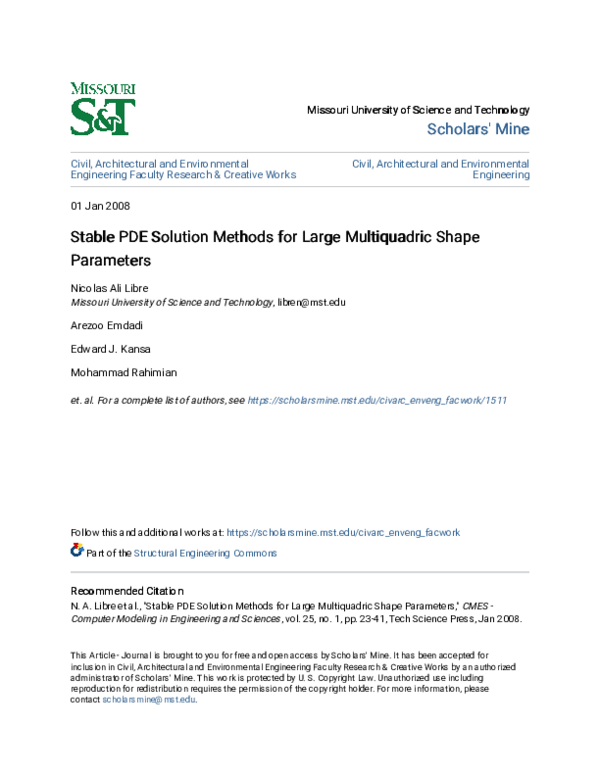 (PDF) Stable PDE solution methods for large multiquadric shape parameters