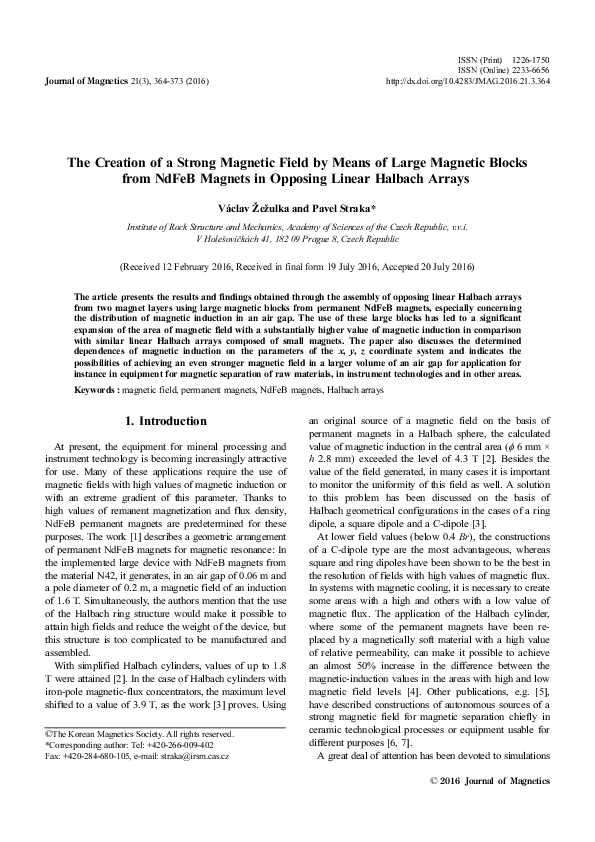 (PDF) The Creation of a Strong Magnetic Field by Means of Large ...
