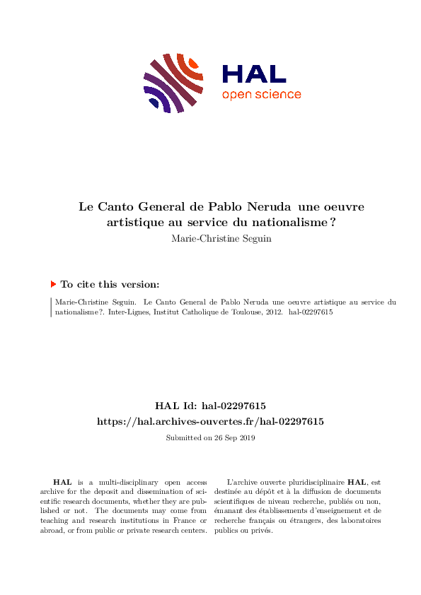 (PDF) El Canto General de Pablo Neruda ¿una obra artistica al servicio ...