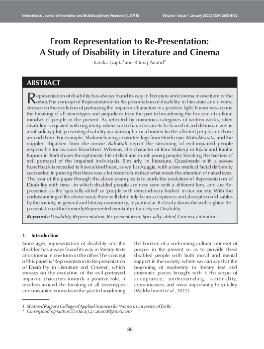 (PDF) From Representation to Re-Presentation: A Study of Disability in ...