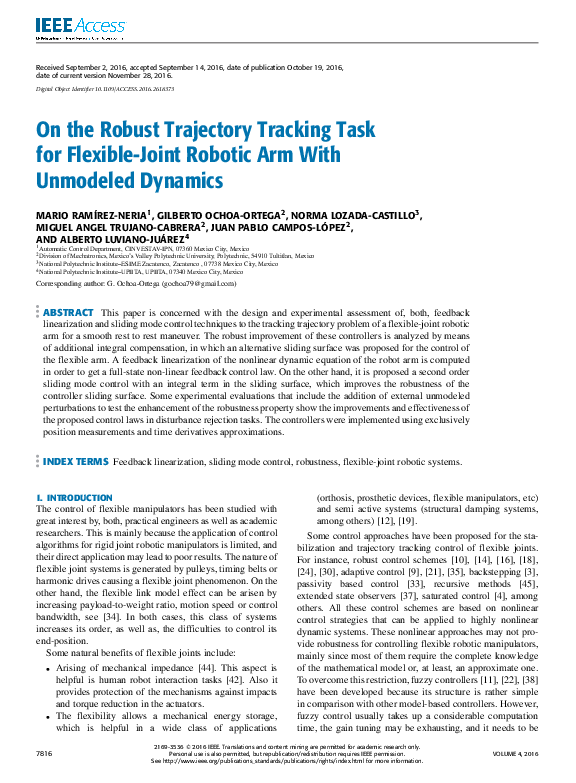 (PDF) On the Robust Trajectory Tracking Task for Flexible-Joint Robotic ...