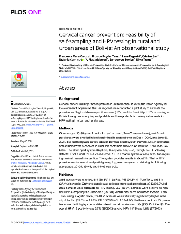 (PDF) Cervical cancer prevention: Feasibility of self-sampling and HPV ...