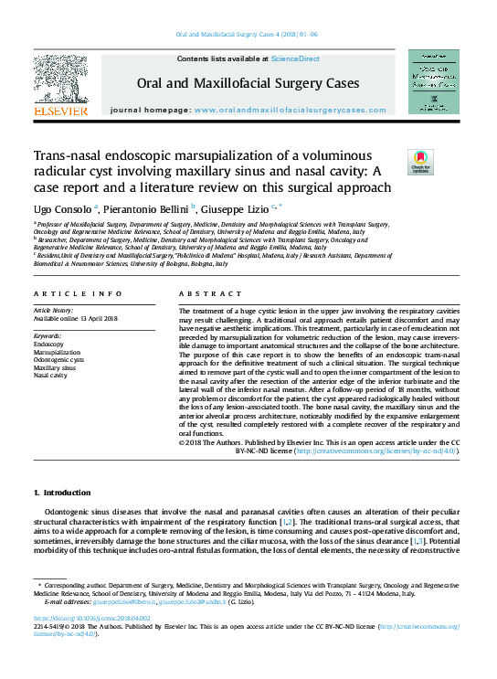 (PDF) Trans-nasal endoscopic marsupialization of a voluminous radicular ...