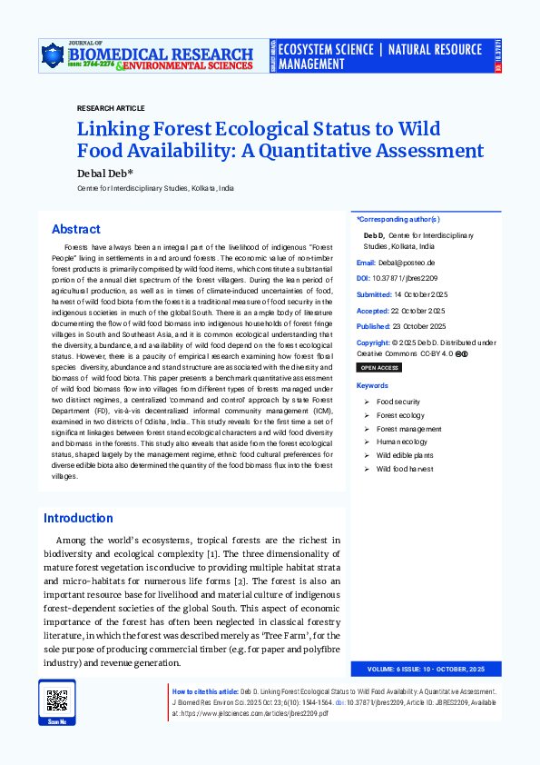 (PDF) Linking Forest Ecological Status to Wild Food Availability: A ...