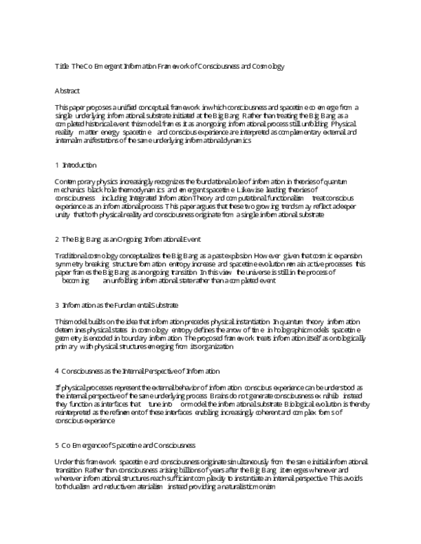 (PDF) The Co-Emergent Information Framework of Consciousness and Cosmology