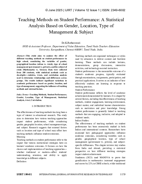 (PDF) Teaching Methods on Student Performance: A Statistical Analysis ...
