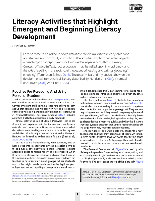 (PDF) Literacy Activities that Highlight Emergent and Beginning ...