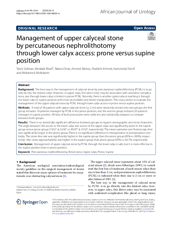 (PDF) Management of upper calyceal stone by percutaneous ...