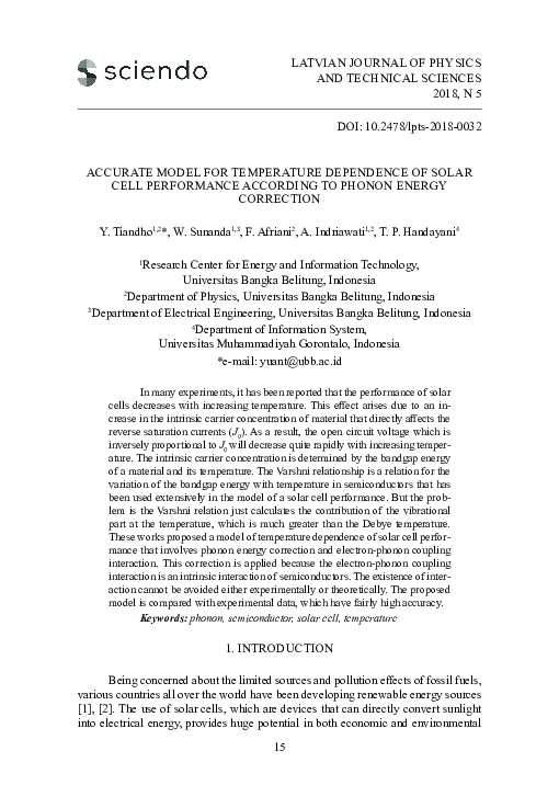 (PDF) Accurate Model for Temperature Dependence of Solar Cell ...