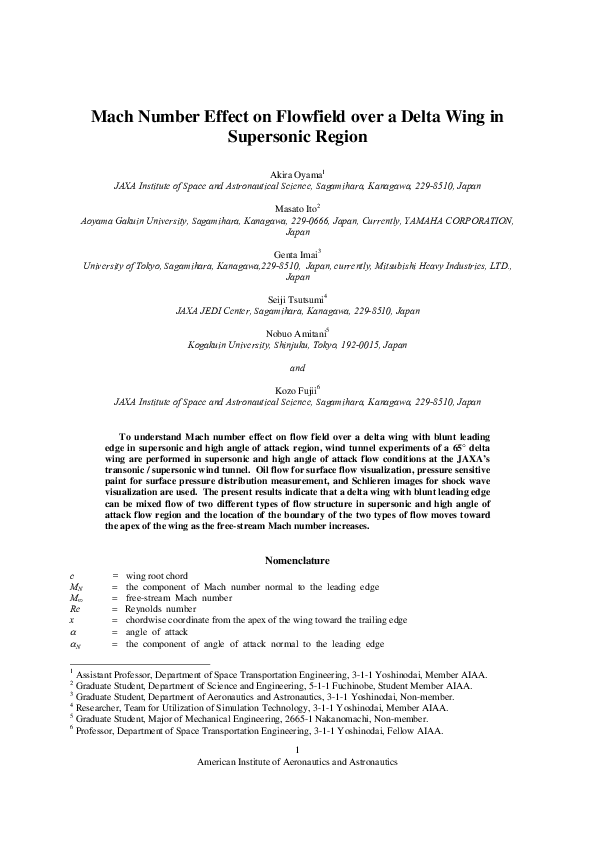 (PDF) Mach Number Effect on Flowfield Over a Delta Wing in Supersonic ...