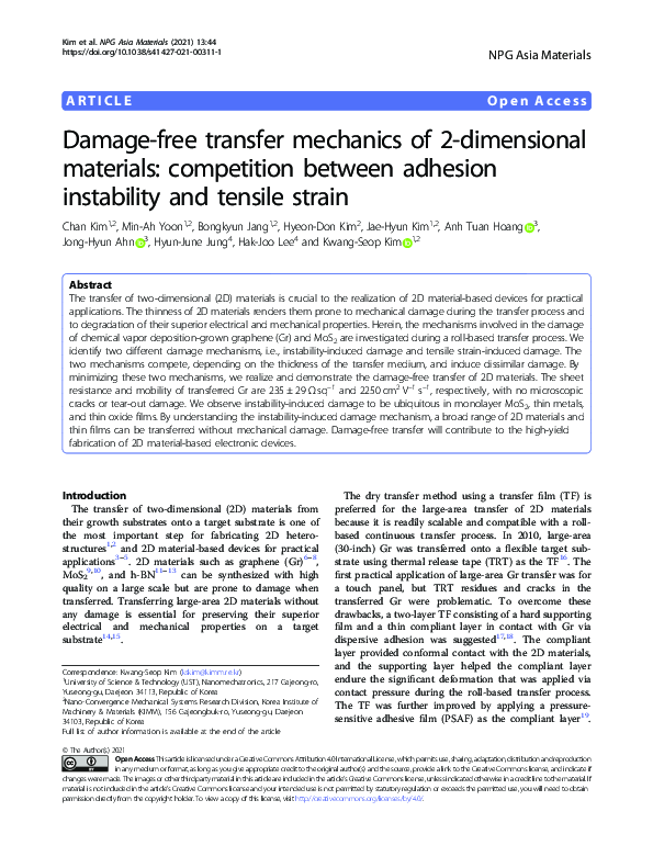 (PDF) Damage-free transfer mechanics of 2-dimensional materials ...
