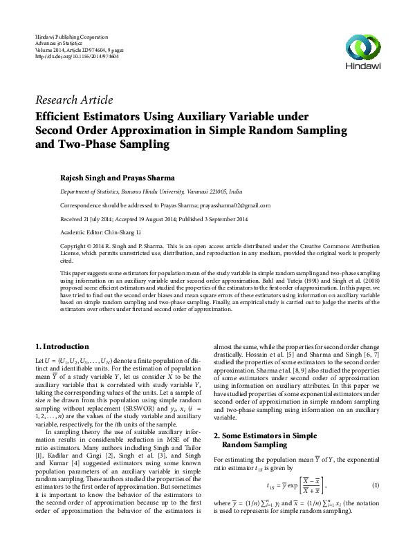(PDF) Efficient Estimators Using Auxiliary Variable under Second Order ...