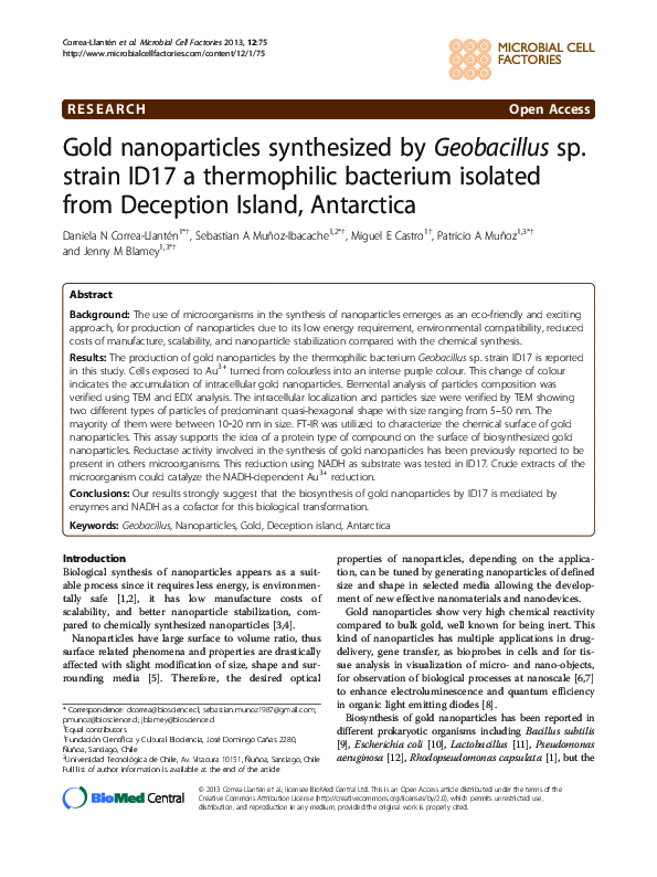 (PDF) Gold nanoparticles synthesized by Geobacillus sp. strain ID17 a ...