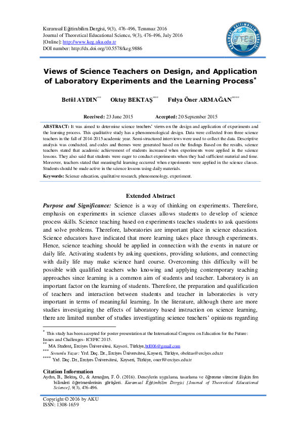 (PDF) Views of Science Teachers on Design, and Application of ...