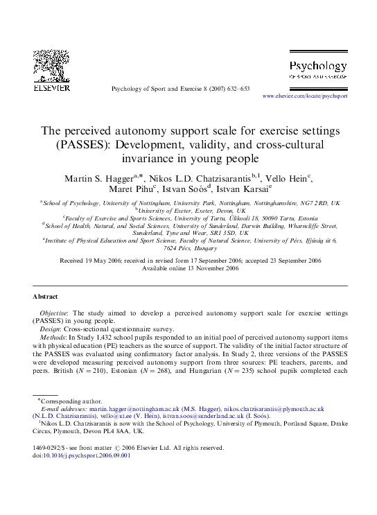 (PDF) The perceived autonomy support scale for exercise settings ...