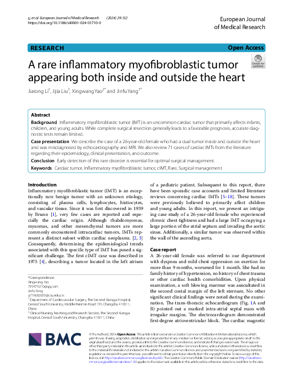 (PDF) A rare inflammatory myofibroblastic tumor appearing both inside ...