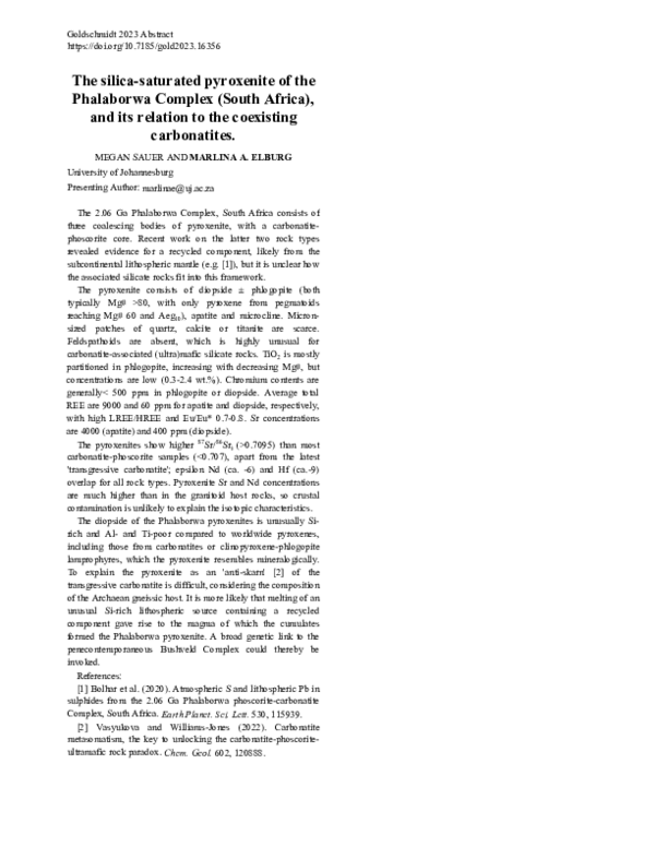 (PDF) The silica-saturated pyroxenite of the Phalaborwa Complex (South ...