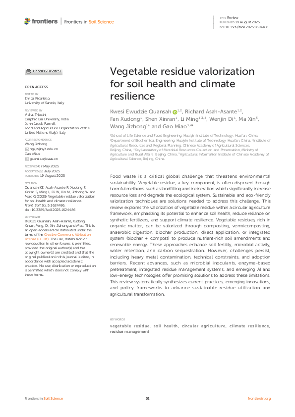(PDF) Vegetable residue valorization for soil health and climate resilience