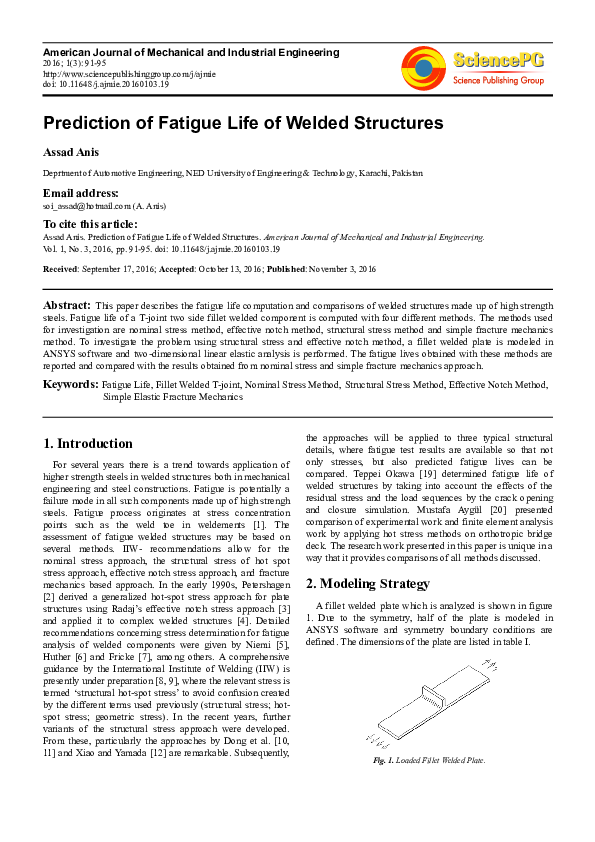 (PDF) Prediction of Fatigue Life of Welded Structures