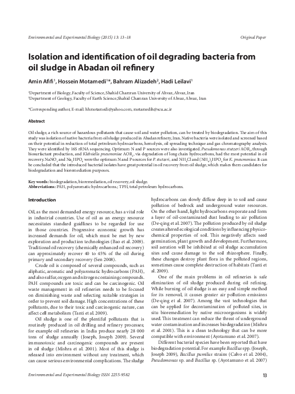 (PDF) Isolation and identification of oil degrading bacteria from oil ...