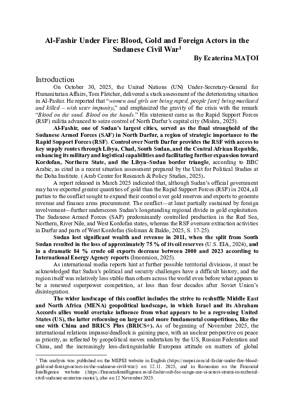 (PDF) Al-Fashir Under Fire: Blood, Gold and Foreign Actors in the ...