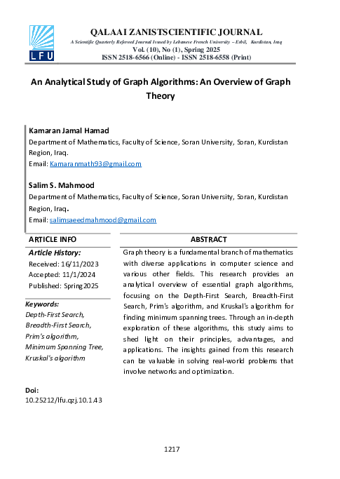 (PDF) An Analytical Study of Graph Algorithms: An Overview of Graph Theory