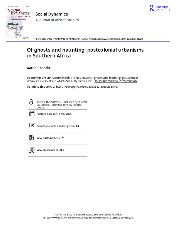 (PDF) Of ghosts and haunting: postcolonial urbanisms in Southern Africa