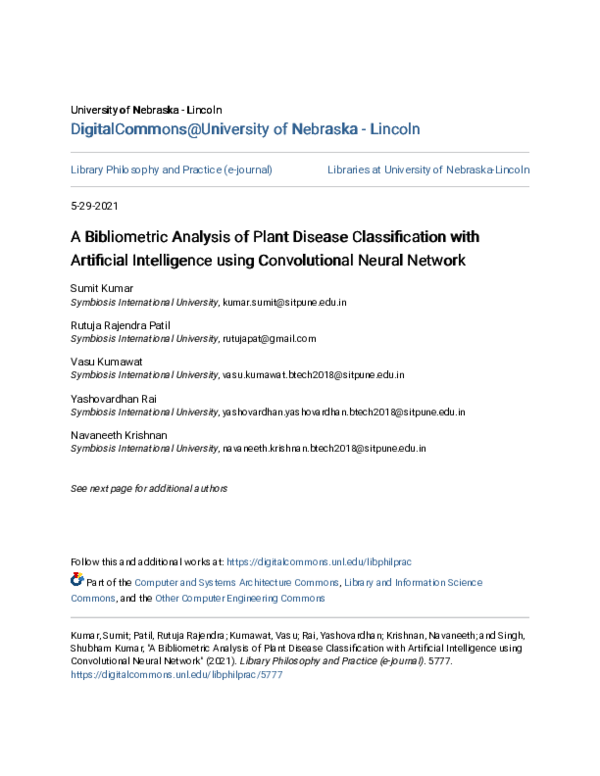 (PDF) A Bibliometric Analysis of Plant Disease Classification with ...