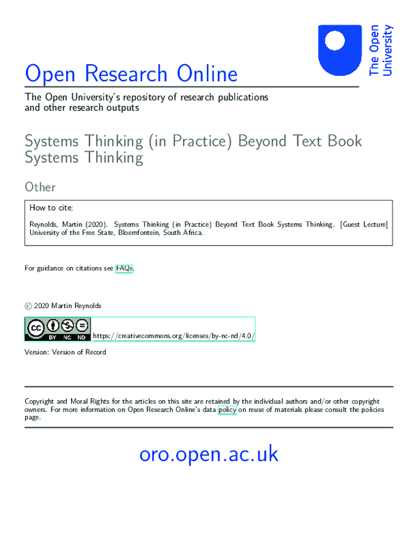 (PDF) Systems Thinking (in Practice) Beyond Text Book Systems Thinking