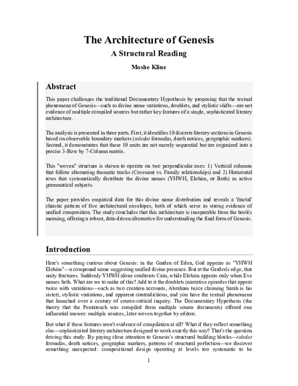 (PDF) The Architecture of Genesis: A Structural Reading