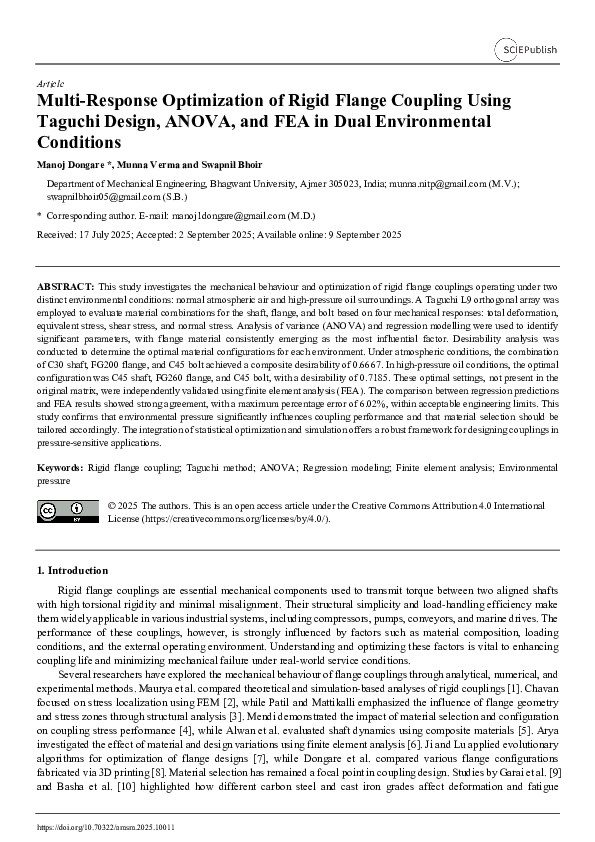 (PDF) Multi-Response Optimization of Rigid Flange Coupling Using ...