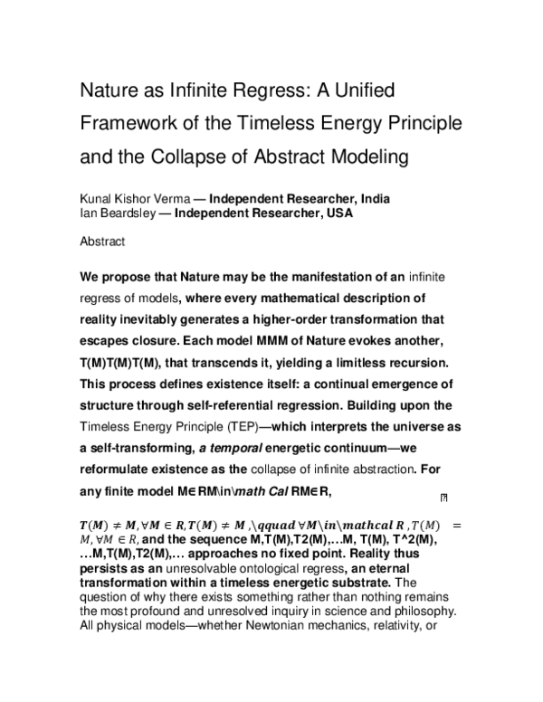 (PDF) Nature as Infinite Regress: A Unified Framework of the Timeless ...