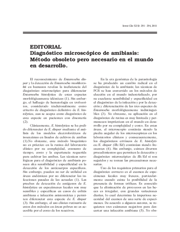 (PDF) Diagnóstico microscópico de amibiasis: Método obsoleto pero ...