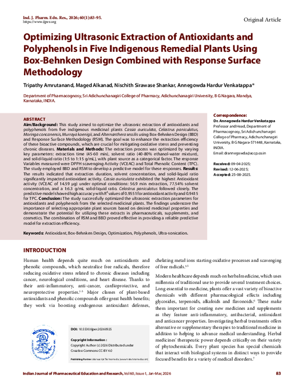 (PDF) Optimizing Ultrasonic Extraction of Antioxidants and Polyphenols in Five Indigenous ...