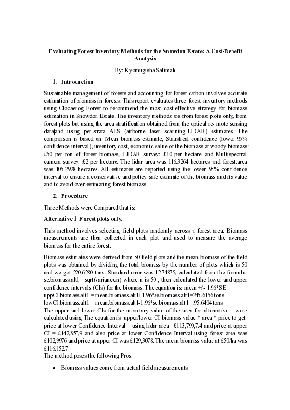 (PDF) Evaluating Forest Inventory Methods for the Snowdon Estate: A ...